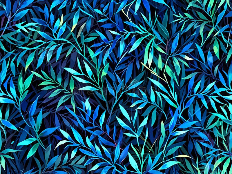 Abstract Blue Willow Leaf Texture. Psychedelic Neon Foliage Pattern ...