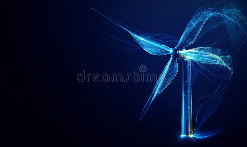 The Abstract Blue Wind Turbine is Embedded in the Power Button. it is ...