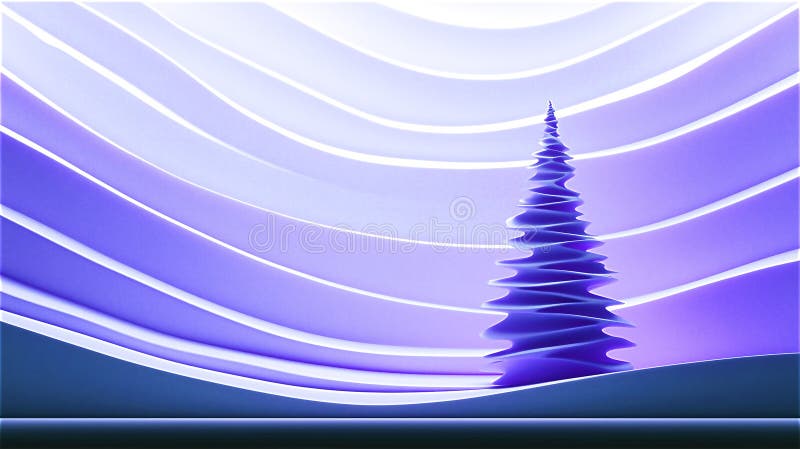 Abstract Blue Winter Scene Modern Christmas Tree with Wave Patterns ...