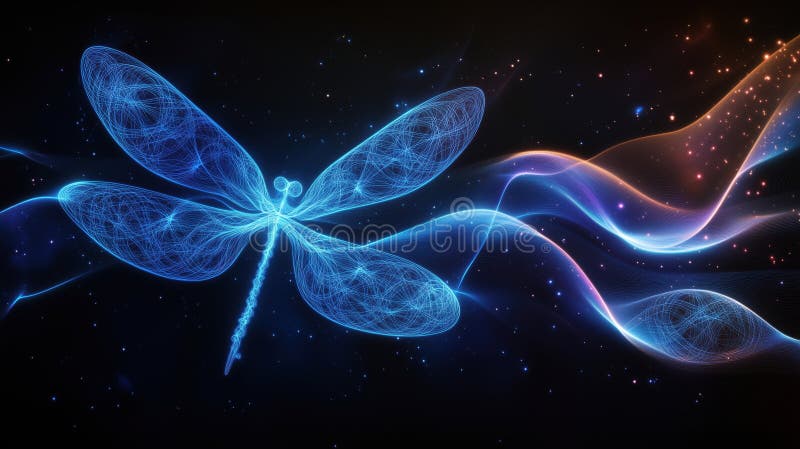 Abstract Blue Wireframe Dragonfly with Cosmic Background. Stock ...