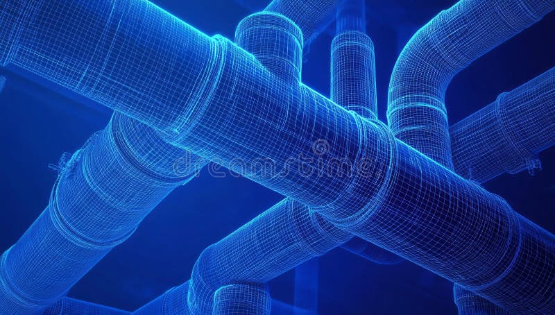 Abstract Blue Wireframe Pipes Industrial Network High Quality Image ...
