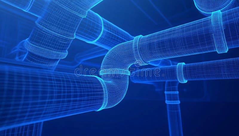 Abstract Blue Wireframe Pipes Plumbing System Design High Quality Image ...