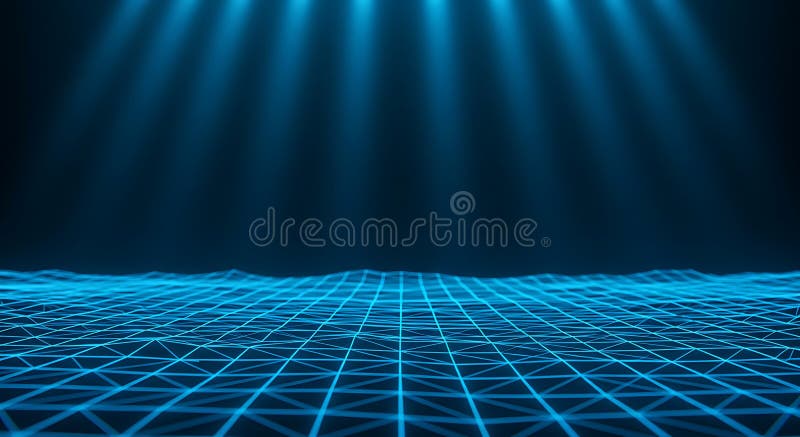 Abstract Blue Wireframe Surface with Soft Light Effect in Dark ...