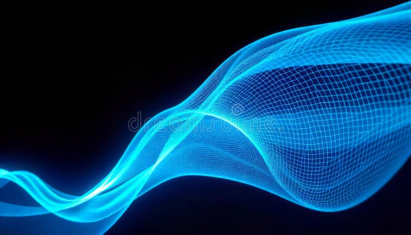 Abstract Blue Wireframe Wave Flowing on Black Background for Technology ...