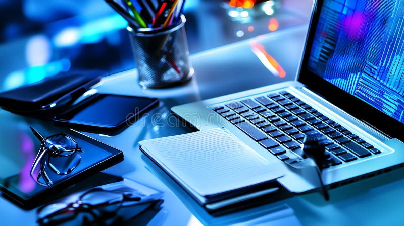 Abstract Blue Workplace Illustration Stock Image - Image of cool, style ...