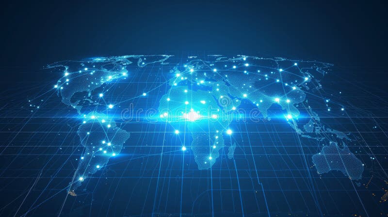 Abstract Blue World Map with Data Connections Stock Photo - Image of ...