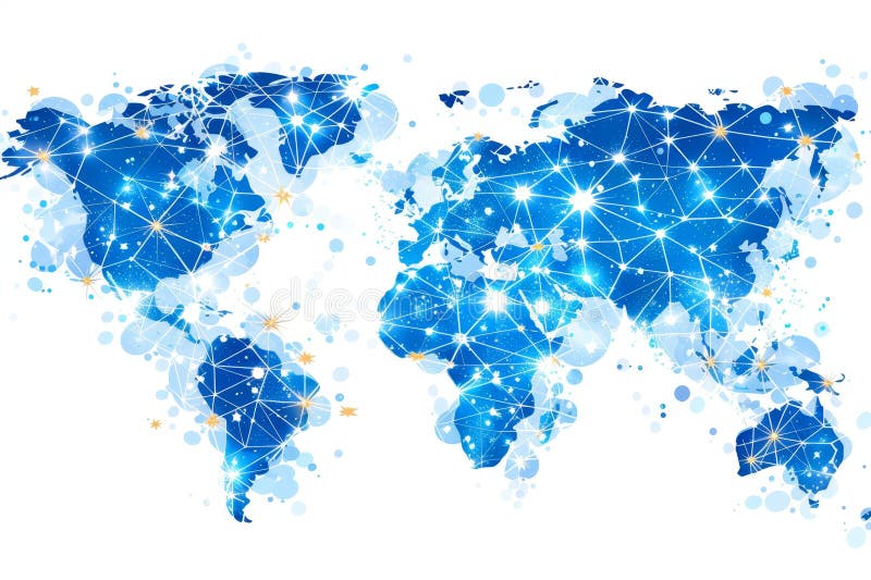 Abstract Blue World Map with Glowing Connections. Network Global ...