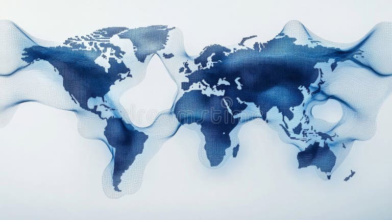 Abstract Blue World Map with Water Wave Design Stock Illustration ...