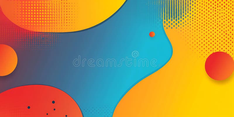 Abstract Blue and Yellow Background with Circles and Halftone Dots ...