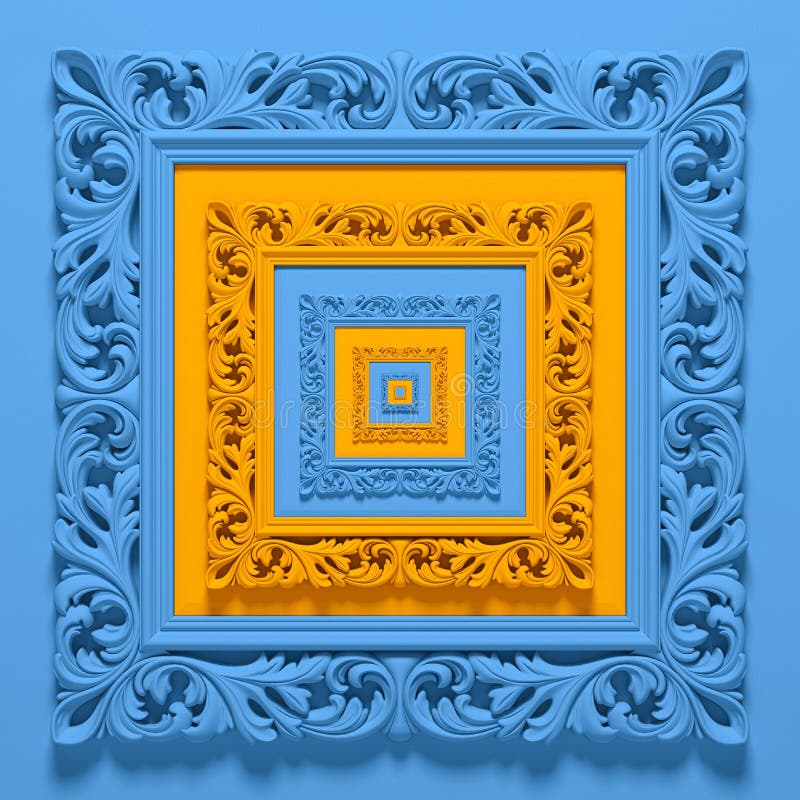 Abstract Blue and Yellow Background with Vintage Frames. Stock ...