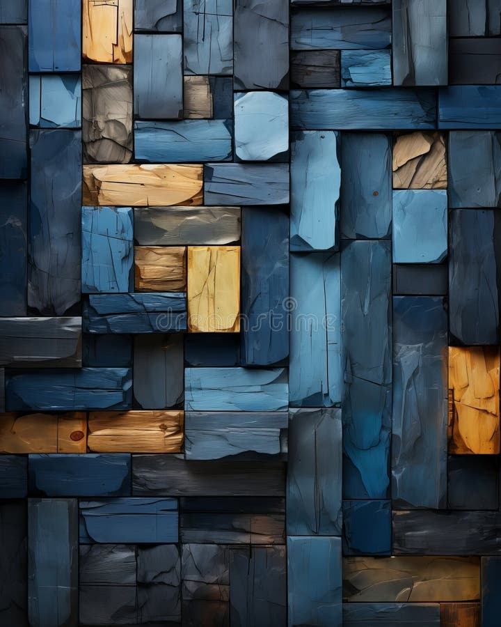 Abstract Blue and Yellow Brick Wall Background Stock Illustration ...