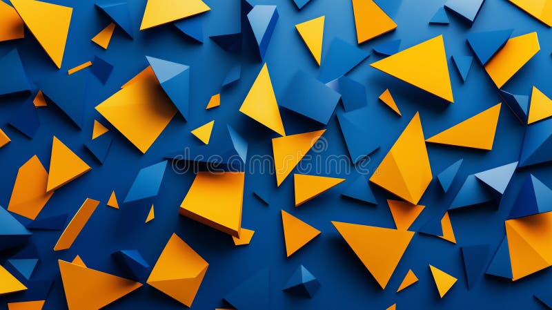 Abstract Blue and Yellow 3D Geometric Shapes on Bright Blue Background ...