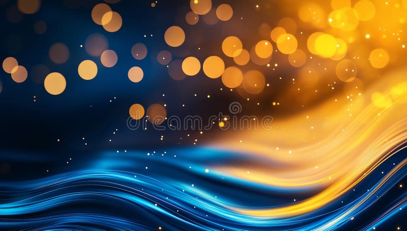 Abstract Blue and Yellow Gradient Background with Glowing Bokeh Lights ...