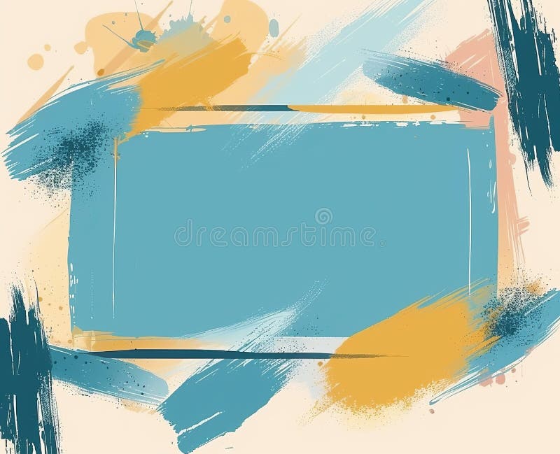 Abstract Blue and Yellow Rectangular Frame on Beige Background Painting ...