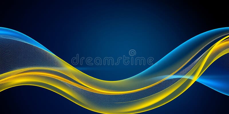 Abstract Blue and Yellow Wave Design on a Dark Blue Background Stock ...