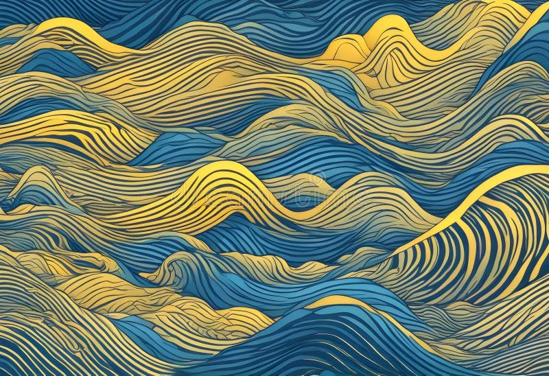 Abstract Blue and Yellow Wavy Pattern Stock Illustration - Illustration ...