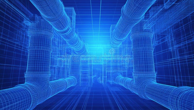 Abstract Blueprint Industrial Pipes Network High Quality Image Stock ...