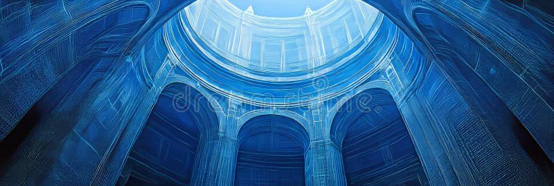 Abstract Blueprints of Ancient Architecture, Digital Network, Dome ...