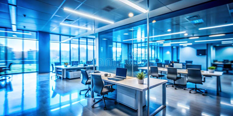 Abstract Blur Blue Contemporary Office Interior Background Stock ...