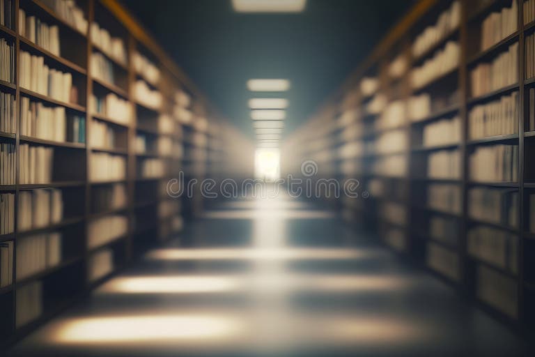 Abstract Blur Library, Blurred Book Shelves and Hall Interior in ...