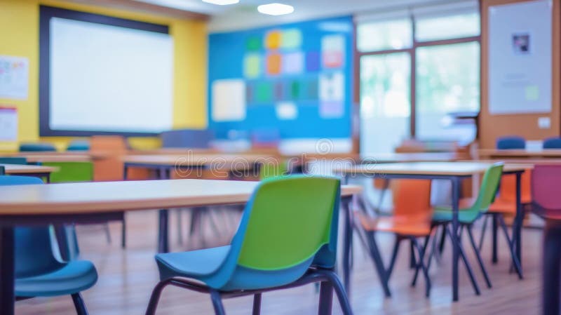 Abstract Blur of a Modern Classroom with Interactive Elements and ...