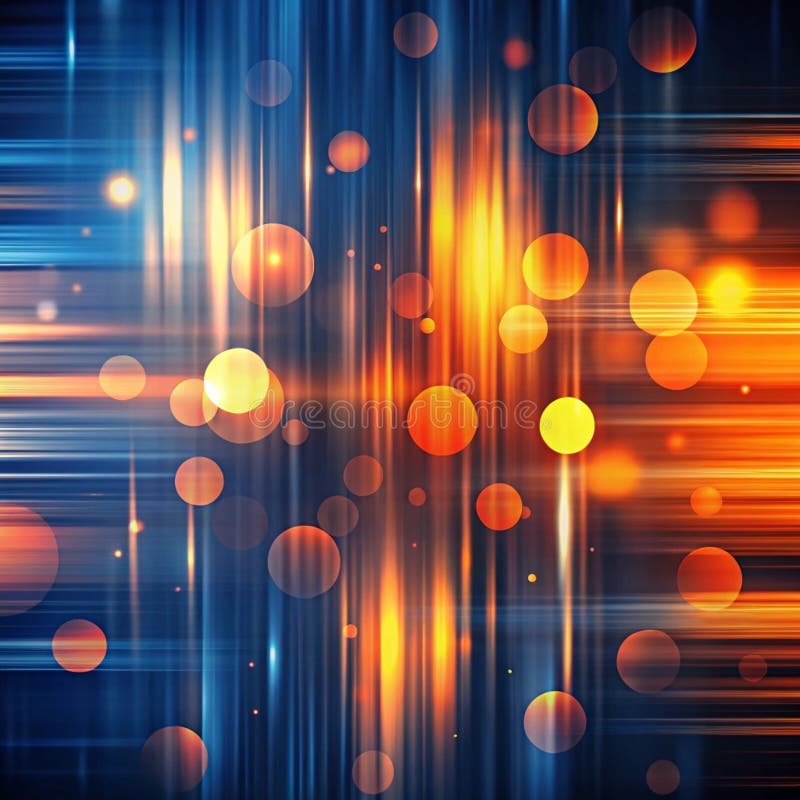 Abstract Blurred Background of Orange Spots Stripes on a Dark Blue ...