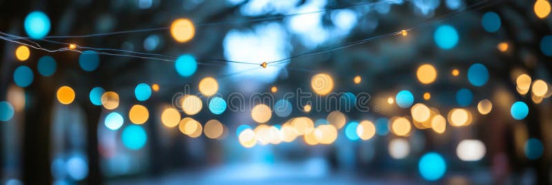 Abstract Blurred Blue Background with Bokeh Lights from String Lights ...