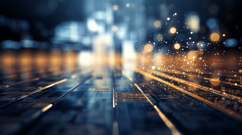 Abstract Blurred Bokeh Effect With Binary Code And Computer Circuitry For Technology Themed