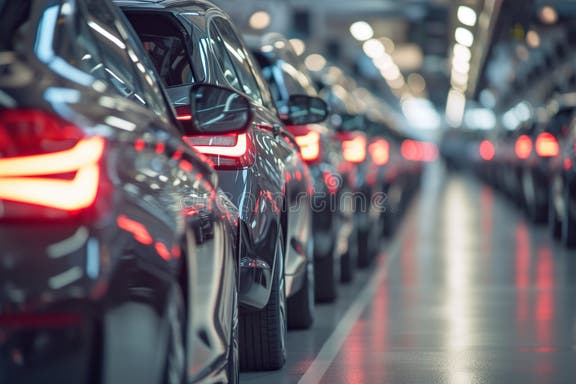 Abstract Blurred Car Row Background with Lights. Stock Photo - Image of ...