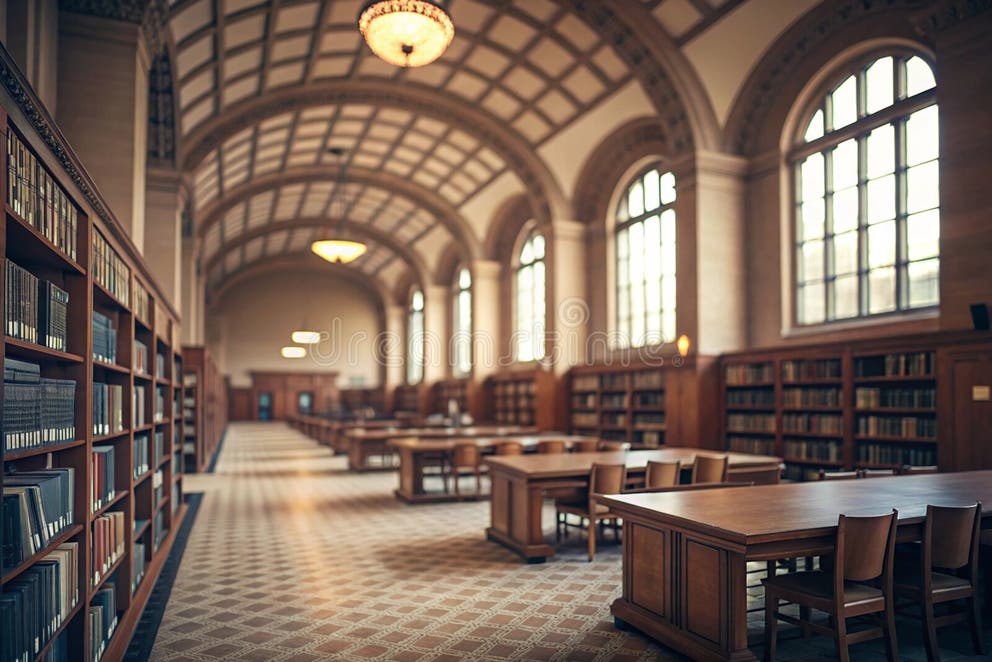 Abstract Blurred Empty College Library Interior Space. Blurry Classroom ...