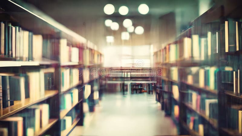 Abstract Blurred Empty College Library, Interior Space Stock ...