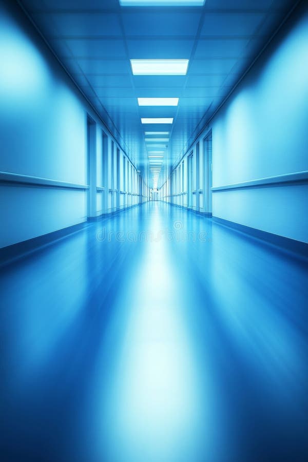 Abstract Blurred Hospital Corridor in Blue, Interior Design Background ...