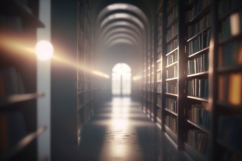 Abstract Blurred Interior of a Library with Bookshelves. Generative AI ...