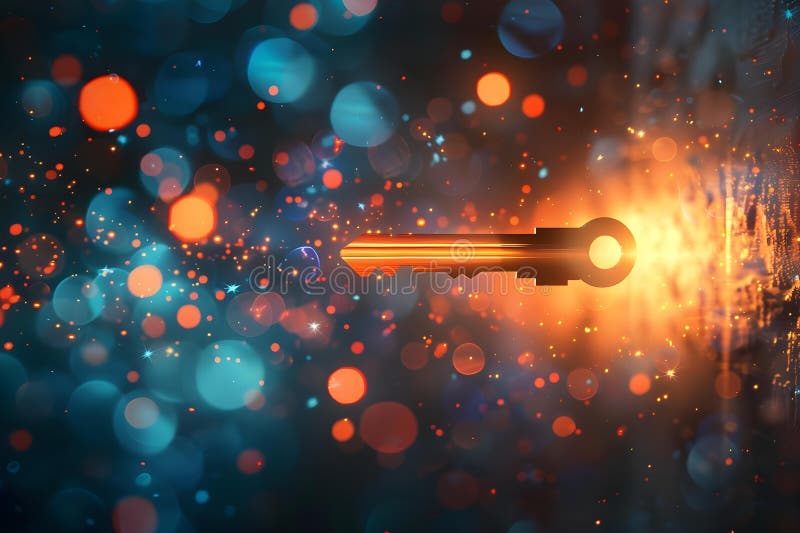 Abstract Blurred Light Background with Cyber Digital Key Security ...
