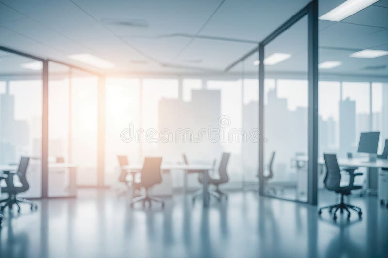 Abstract Blurred Modern Glass Office Interior Room. Blurry Working ...