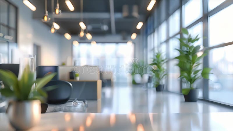 Abstract Blurred Office Interior Room. Blurry Working Space. Defocused ...