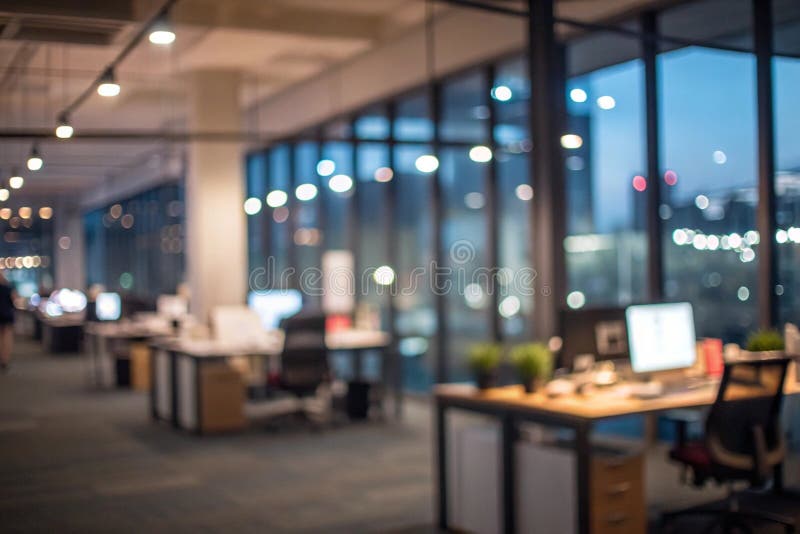 Abstract Blurred Office Interior Room at Night Stock Illustration ...