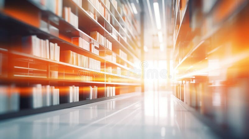 Abstract Blurred Public Library Interior Space. Blurry Room with ...