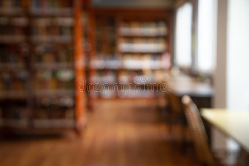 Abstract Blurred Public Library Interior Space. Blurry Room with ...