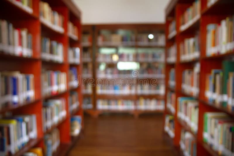 Abstract Blurred Public Library Interior Space. Blurry Room with ...