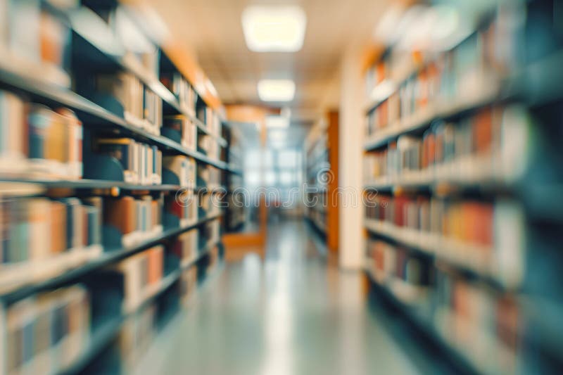 Abstract Blurred Public Library Interior Space. Blurry Room with ...