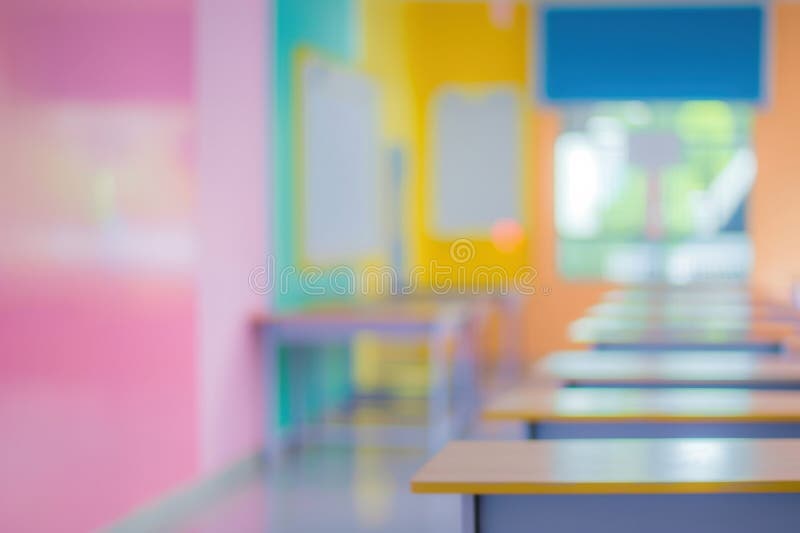 Abstract Blurred School Background, Focused on Classroom and Learning ...
