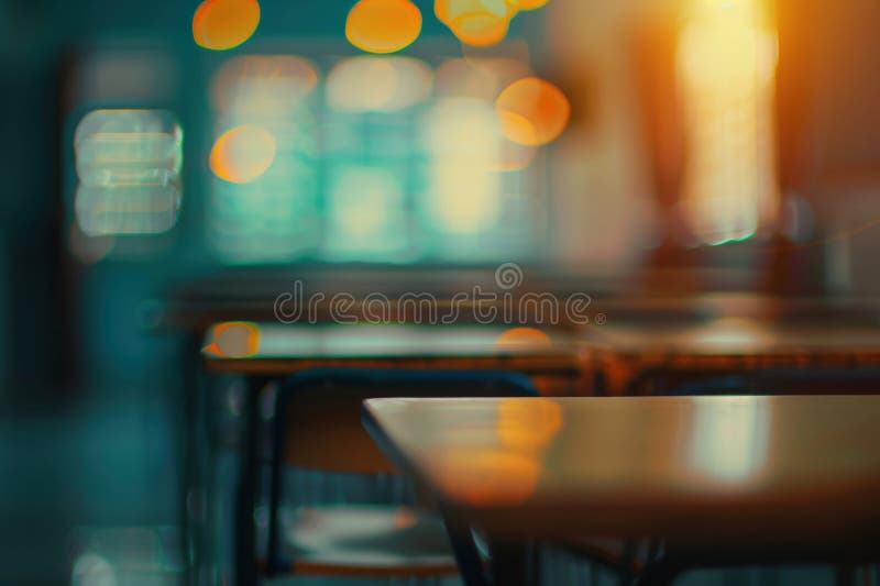Abstract Blurred School Background, Focused on Classroom and Learning ...