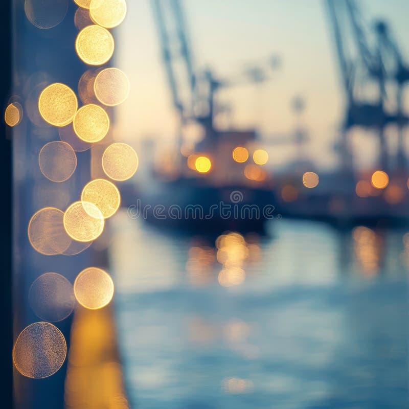 Abstract Blurred Sea Port Background with Bokeh Lights and Ship. Stock ...
