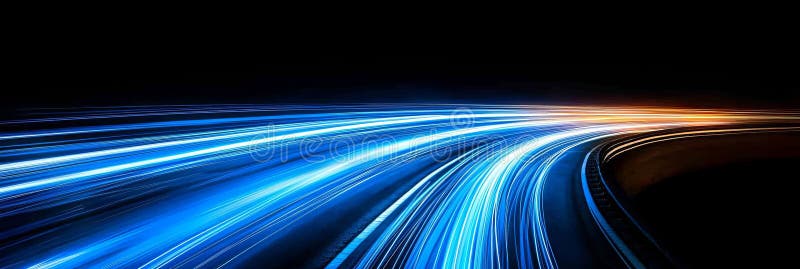 Abstract Blurred Speed Motion Blue and Orange Light Streaks on Night ...