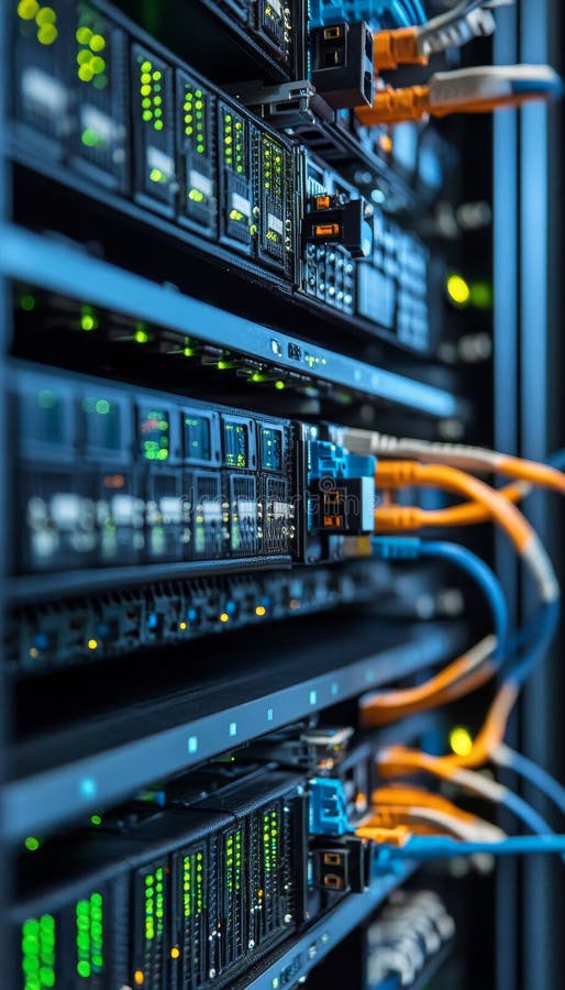 Abstract Blurred Technology Close Up of Server Rack Networking ...