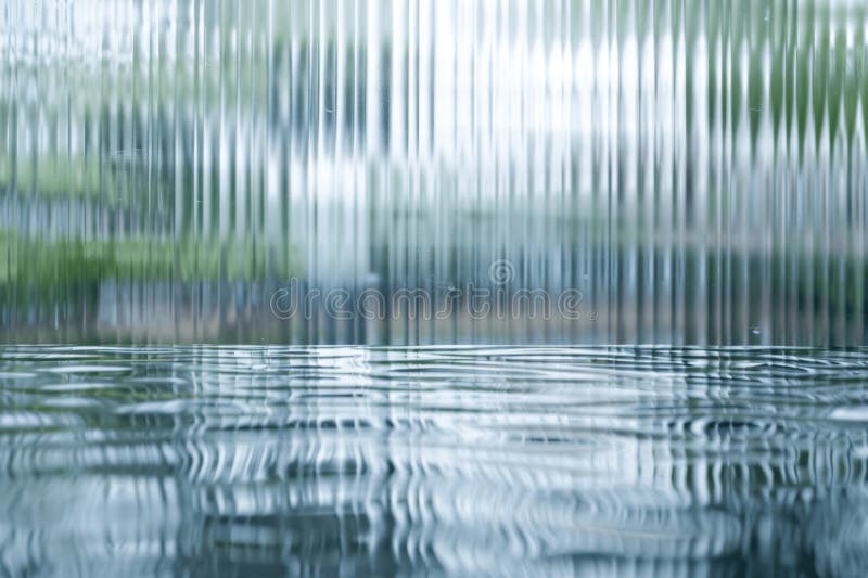 Abstract Blurred Vertical Striped Glass Window with Lake Reflection ...