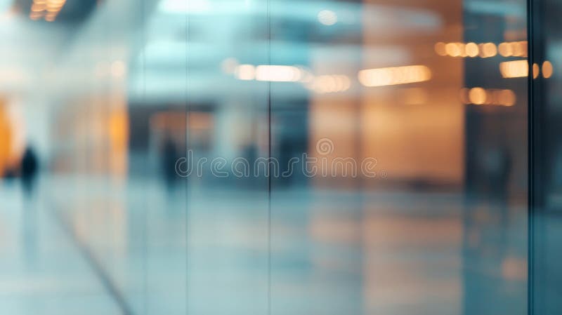 Abstract Blurred View through Glass Doors of a Modern Building Interior ...