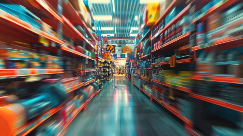 Abstract Blurred View Modern Hardware Store Interior Background Stock ...