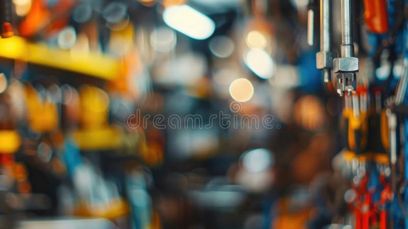 Abstract Blurry Aisle Inside Hardware Supply and Construction Store ...